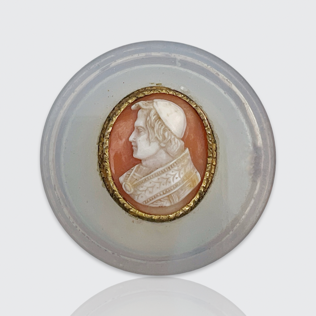 Victorian Opaline Box with Pope Pius IX Cameo, in Fitted Box – 21stfinds
